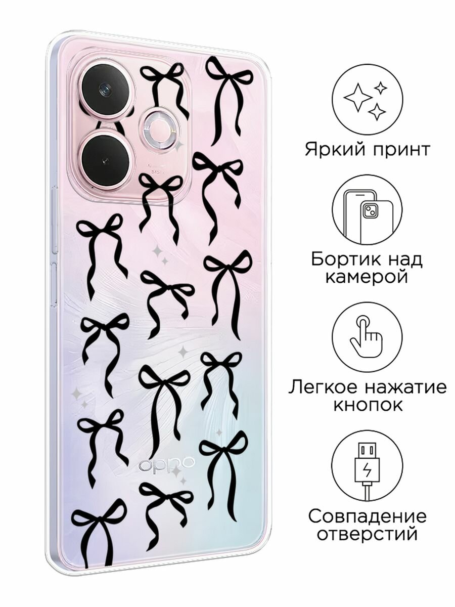 Чехол на Oppo A5 Pro / Оппо А5 Про с принтом "Black bows", прозрачный — фото 1