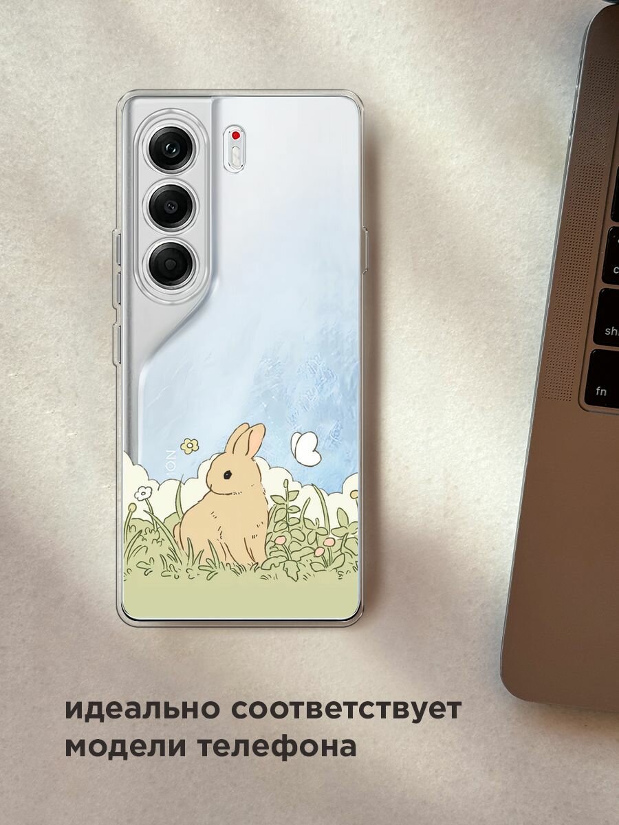 Чехол на Tecno Camon 40 Pro 5G / Текно Камон 40 Про 5G с принтом "Кролик в поле", прозрачный — фото 1