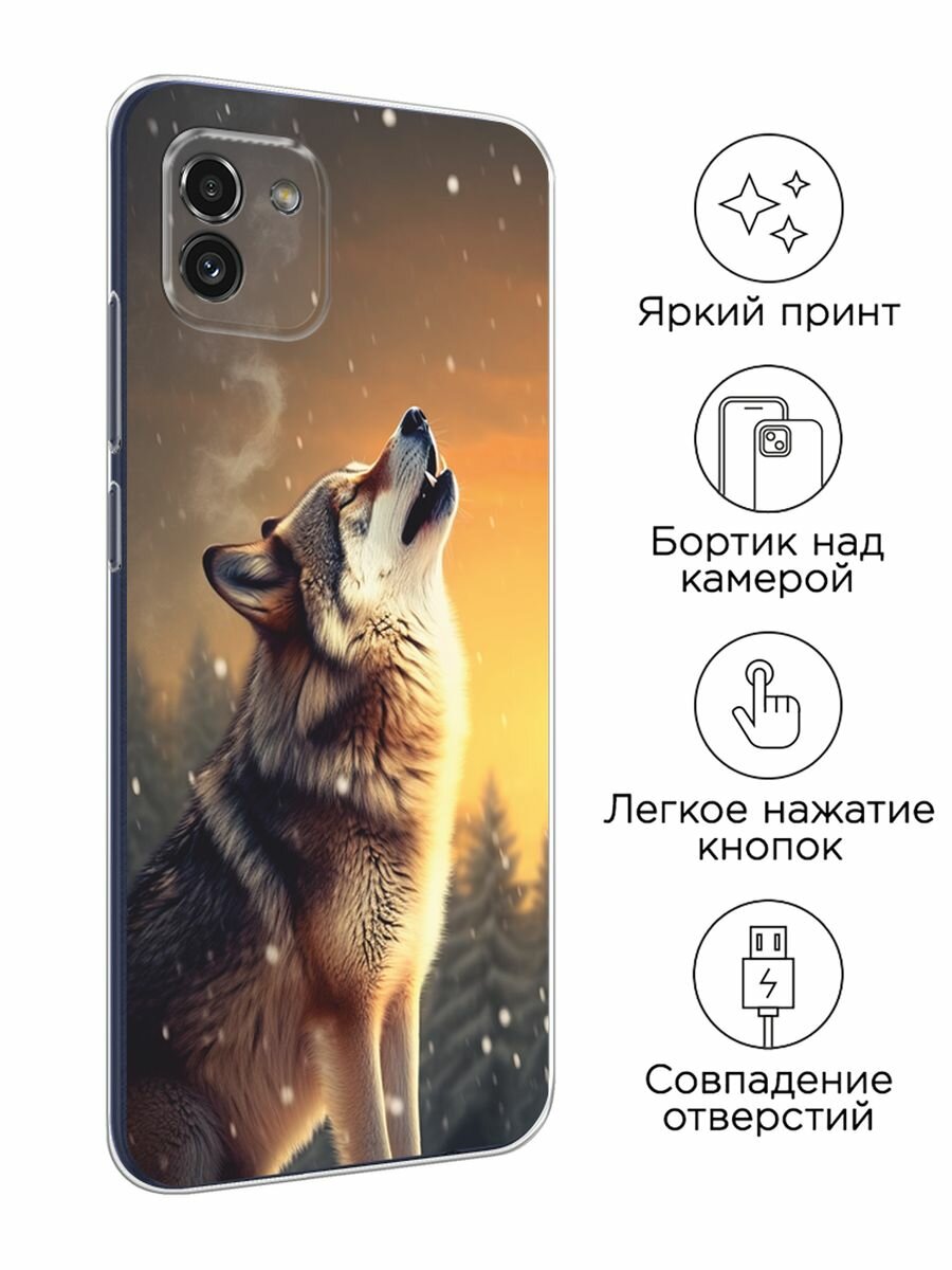Чехол на Samsung Galaxy A03 / Самсунг Галакси А03 с принтом "Воющий волк" — фото 1