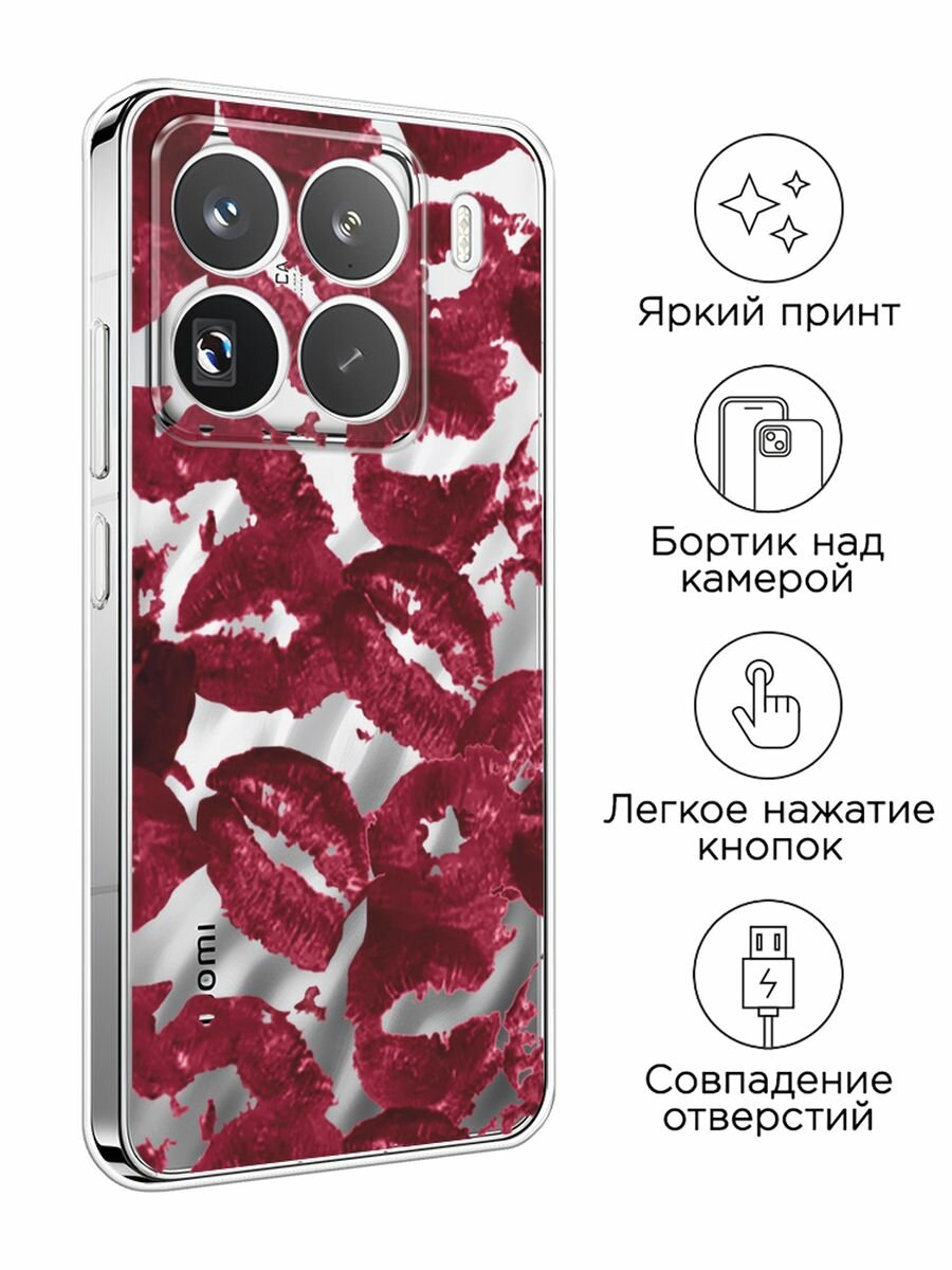 Чехол на Xiaomi 15 Pro / Сяоми 15 Про с принтом "Помада паттерн 2", прозрачный — фото 1