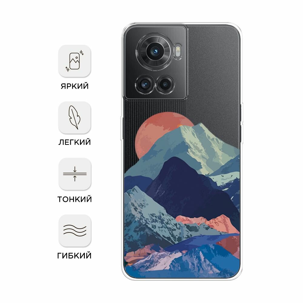 Чехол на OnePlus 10R/Ace / Ван Плас 10R/Ace с принтом "Закат в снежных горах", прозрачный — фото 1
