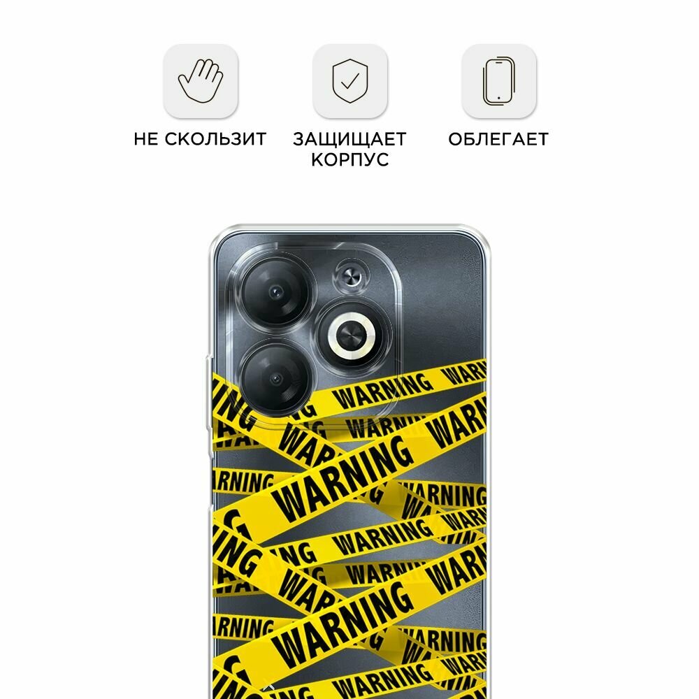 Чехол на Infinix Smart 8/8 HD/HOT 40i / Инфиникс Смарт 8/8 HD/HOT 40i с принтом "Warning!", прозрачный — фото 1