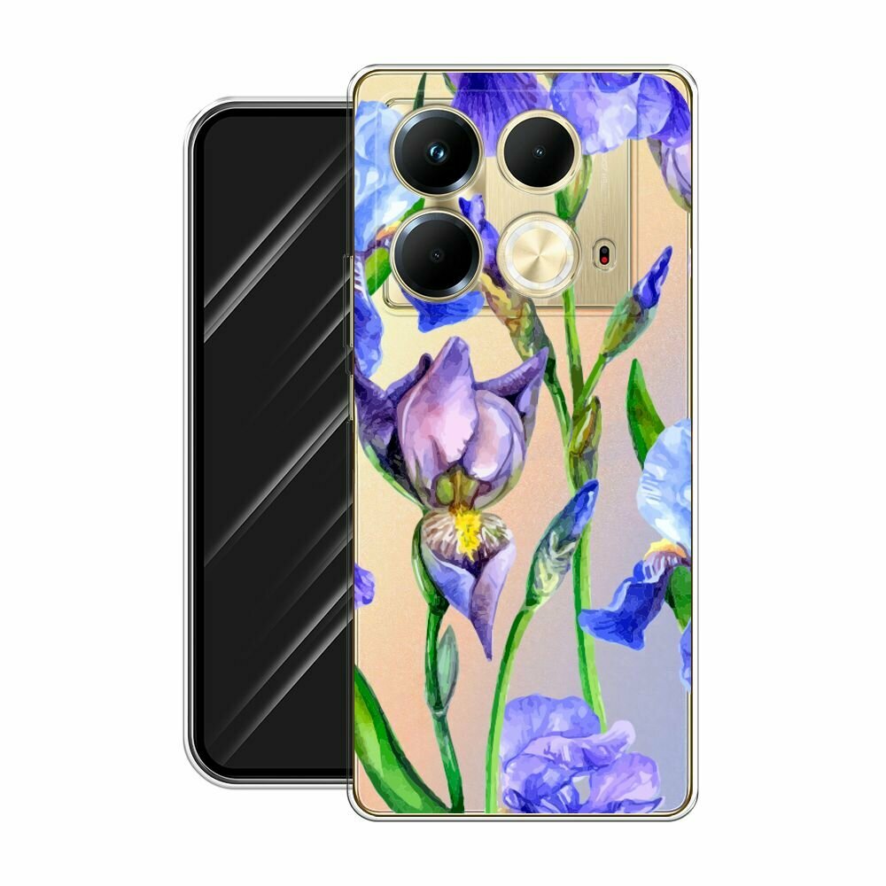 Чехол на Infinix Note 40 / Инфиникс Нот 40 с принтом "Синие ирисы", прозрачный — фото 1