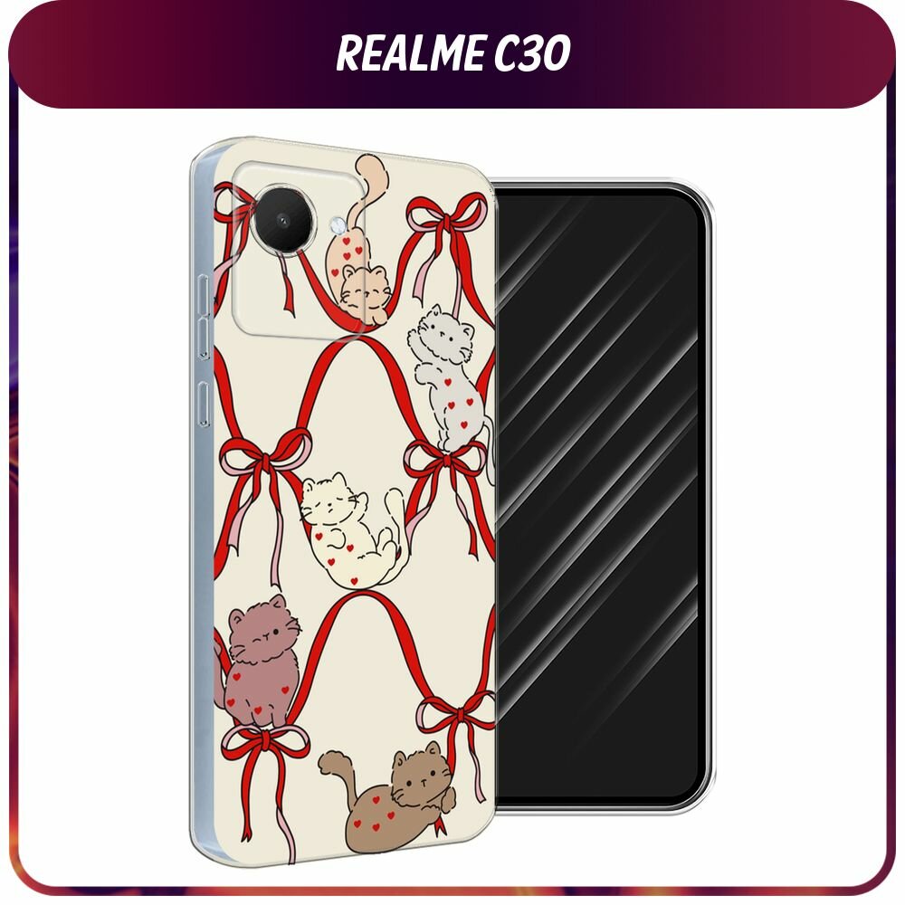 Чехол на Realme C30 / Реалми C30 с принтом "Котики в ленточках 1"