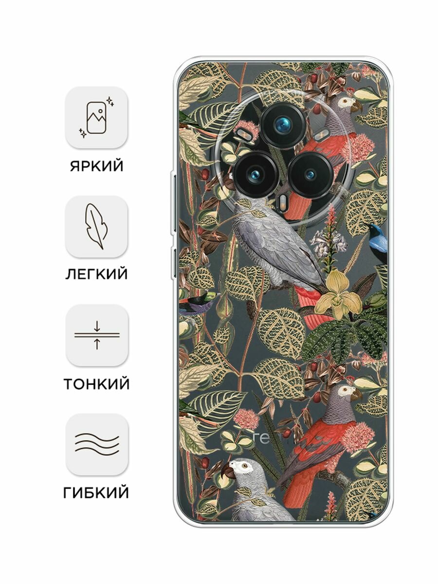 Чехол на Realme 14 Pro / Реалми 14 Про с принтом "Tropical pattern", прозрачный — фото 1