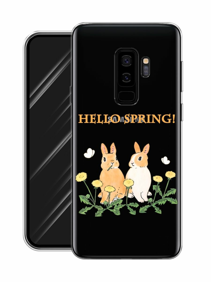Чехол на Samsung Galaxy S9 + / Самсунг Галакси С9 Плюс с принтом "Весенние кролики", прозрачный — фото 1