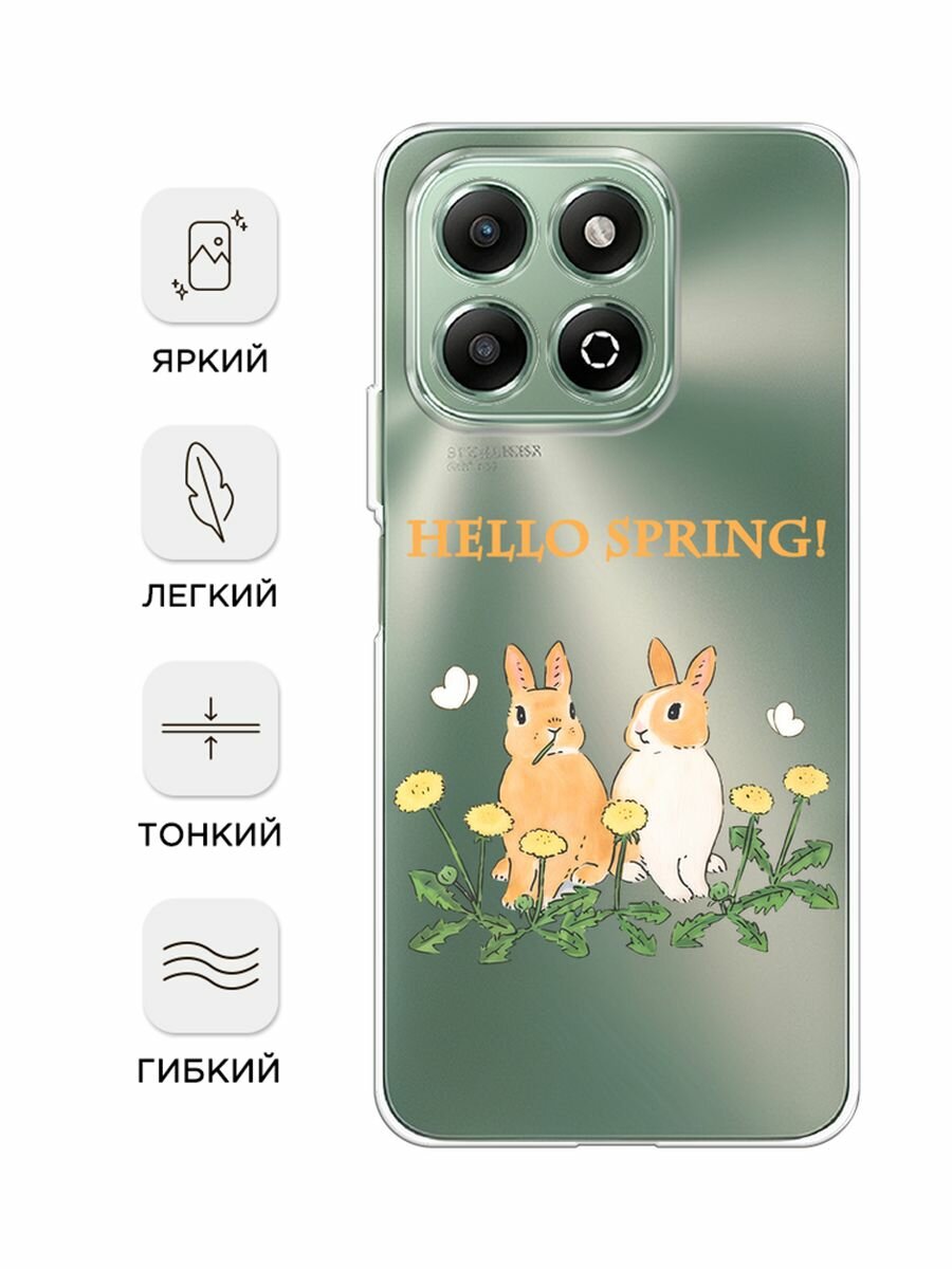 Чехол на Honor X6b / Хонор X6b с принтом "Весенние кролики", прозрачный — фото 1