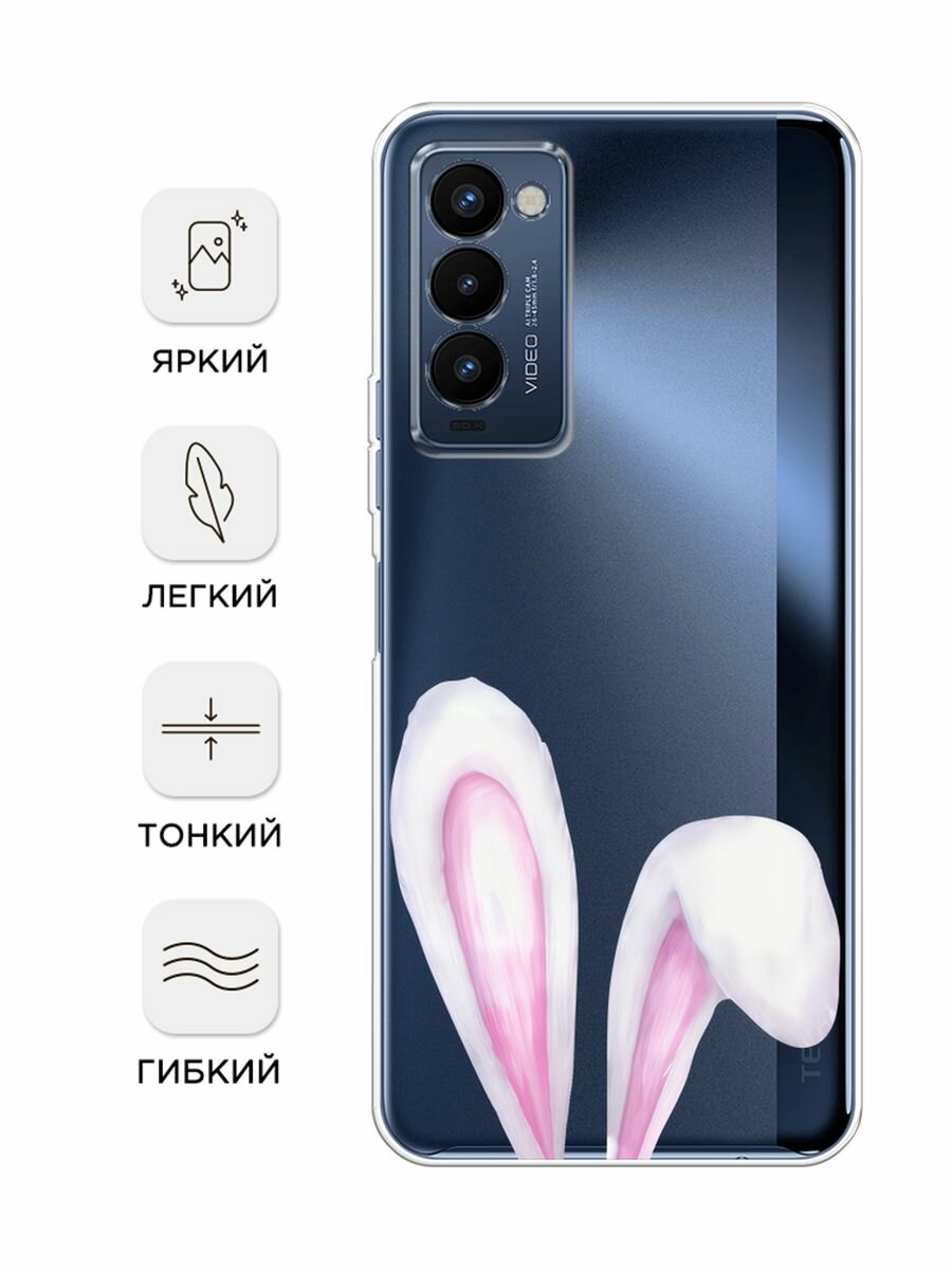 Чехол на Tecno Camon 18P / Техно Камон 18Р с принтом "Кроличьи уши 2", прозрачный — фото 1