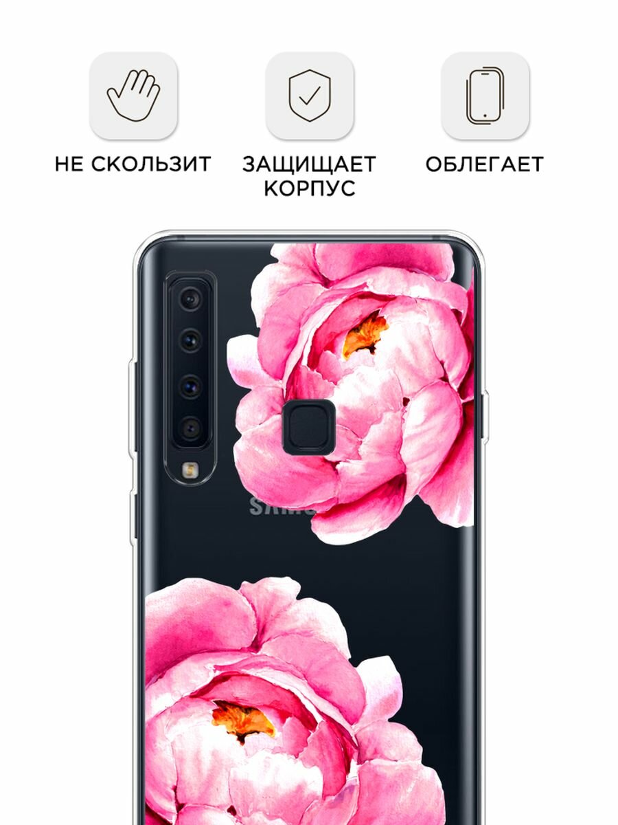Чехол на Samsung Galaxy A9 2018 / Самсунг Галакси А9 2018 с принтом "Open peonies", прозрачный — фото 1