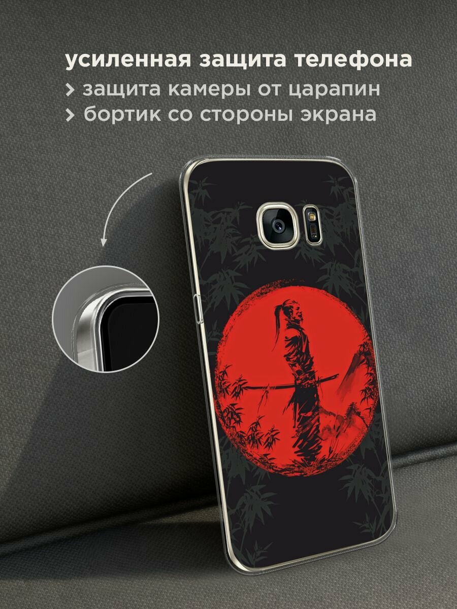 Чехол на Samsung Galaxy S7 / Самсунг Галакси С 7 с принтом "Самурай на красном фоне" — фото 1