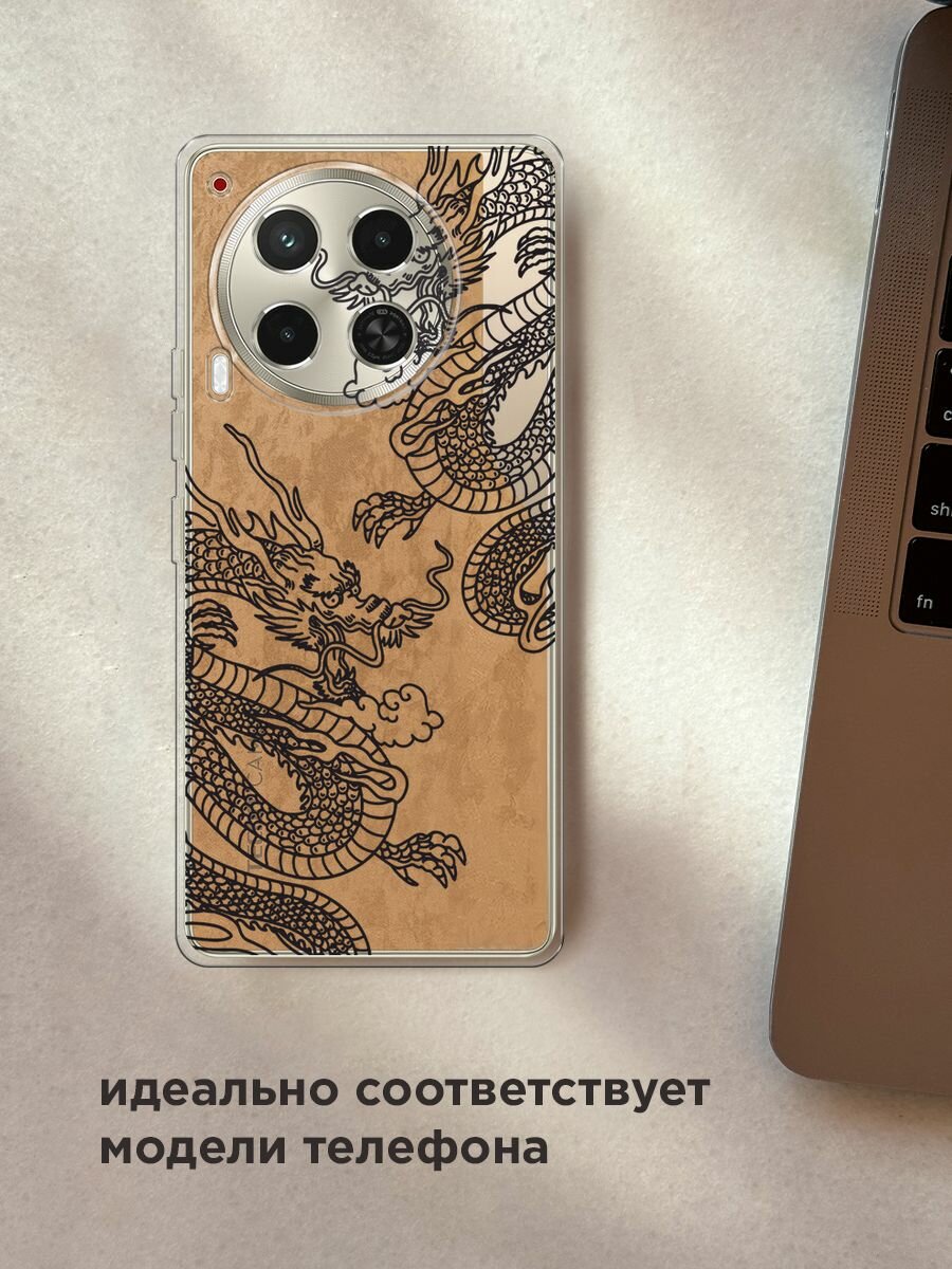 Чехол на Tecno Camon 30 4G / Текно Камон 30 4G с принтом "Два китайских дракона", прозрачный — фото 1