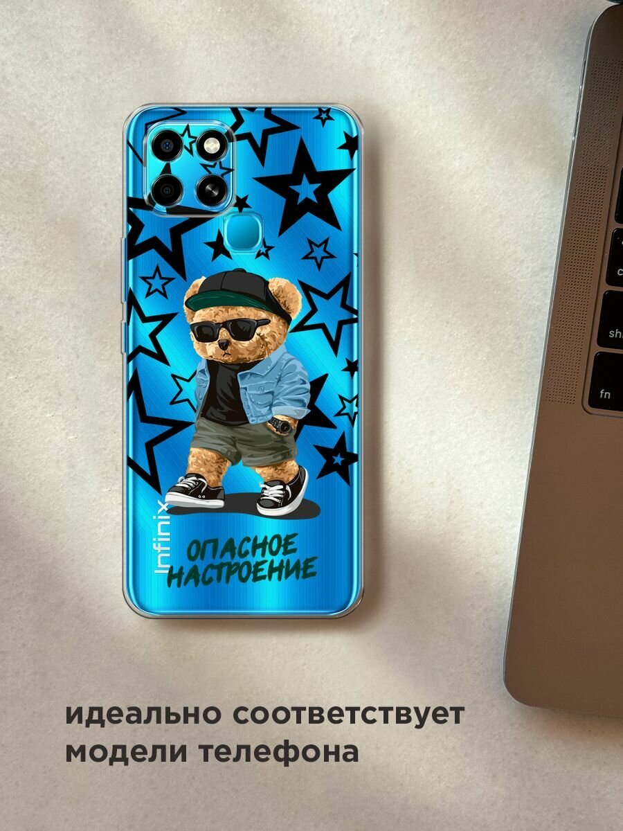 Чехол на Infinix Smart 6 / Инфиникс Смарт 6 с принтом "Опасное настроение - 23 февраля", прозрачный — фото 1