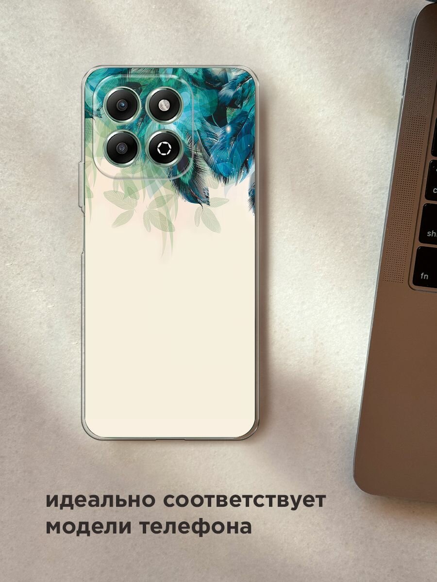 Чехол на Honor X6b / Хонор X6b с принтом Перья голубого цвета — фото 1