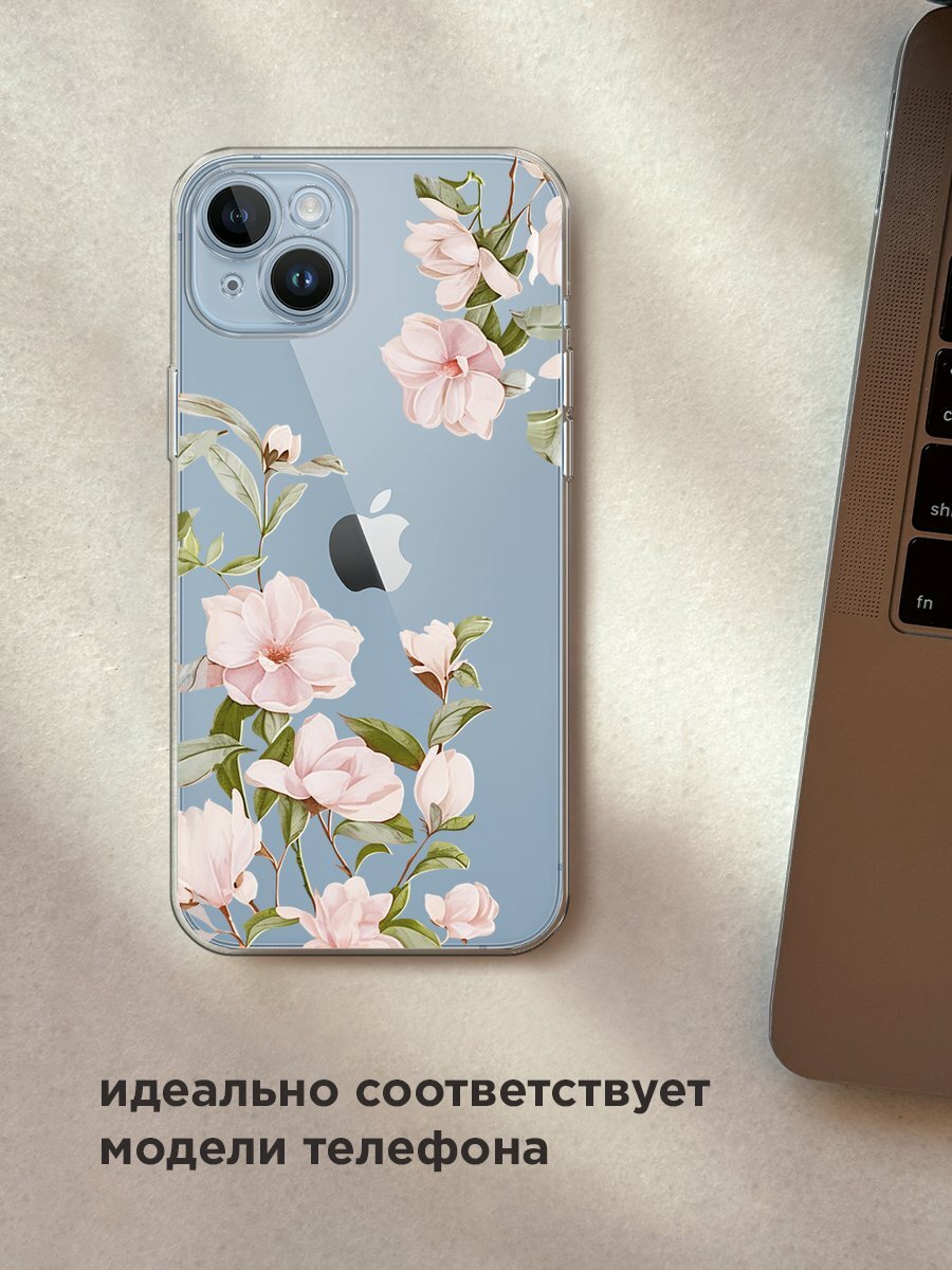 Чехол на Apple iPhone 14 / Айфон 14 с принтом "Цветочная нежность", прозрачный — фото 1