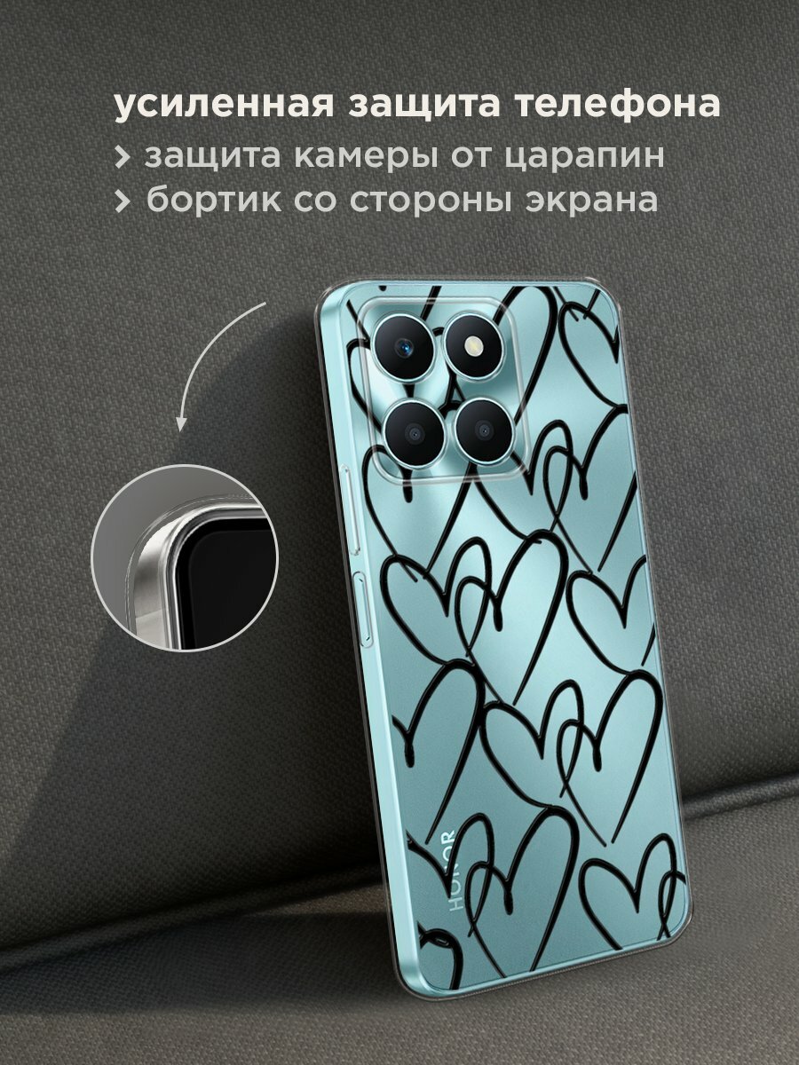 Чехол на Honor X6A / Хонор X6A с принтом "Hearts doodle black 1" — фото 1