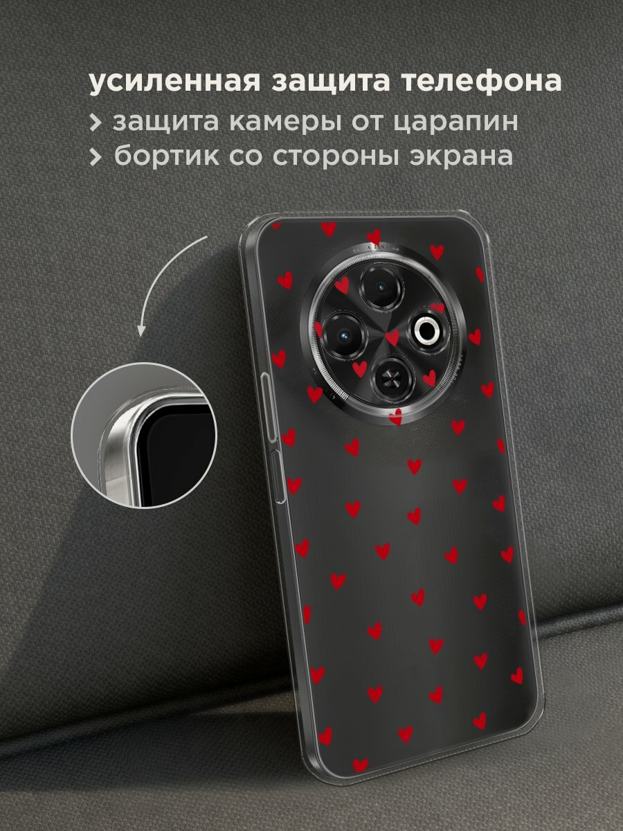 Чехол на Tecno Spark 30C / Текно Спарк 30C с принтом "Red hearts", прозрачный — фото 1