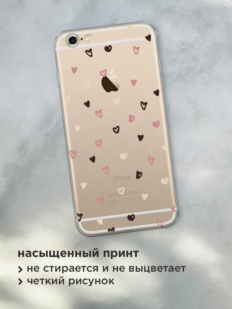 Чехол на Apple iPhone 6 Plus/6S Plus / Айфон 6 Плюс/Айфон 6С Плюс с принтом "Сердечки паттерн рисунок", прозрачный — фото 1