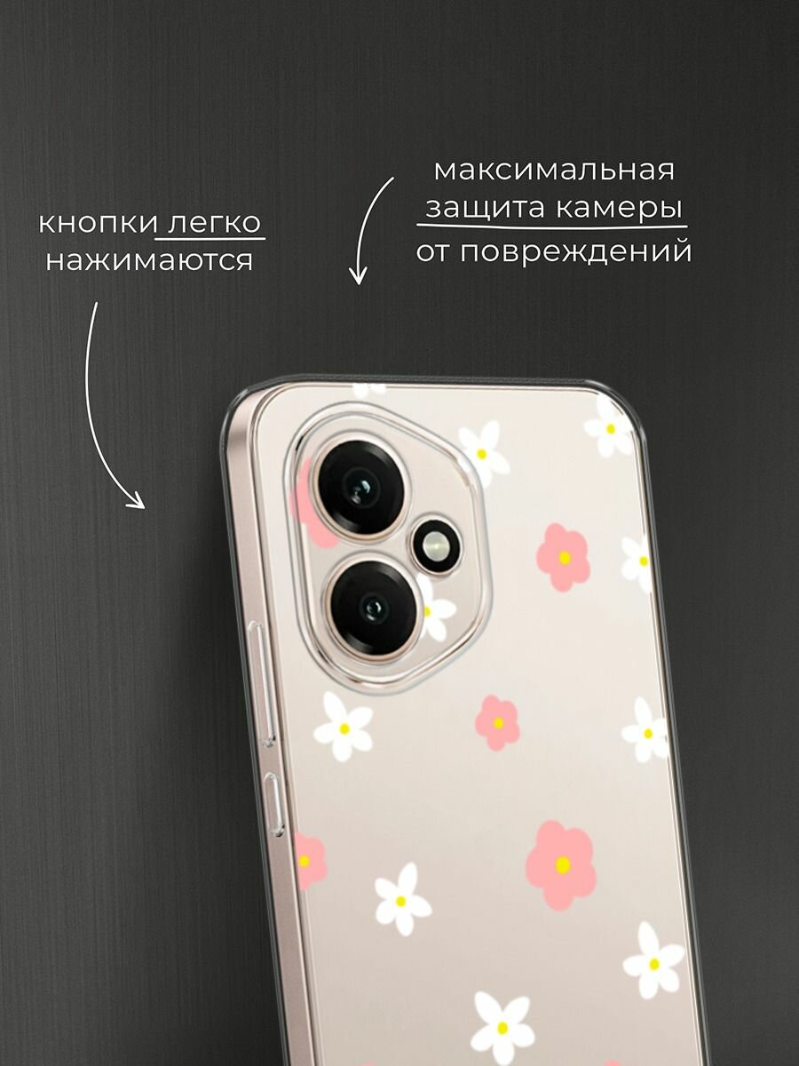 Чехол на Honor 400 / Хонор 400 с принтом "Розовые и белые цветы", прозрачный — фото 1
