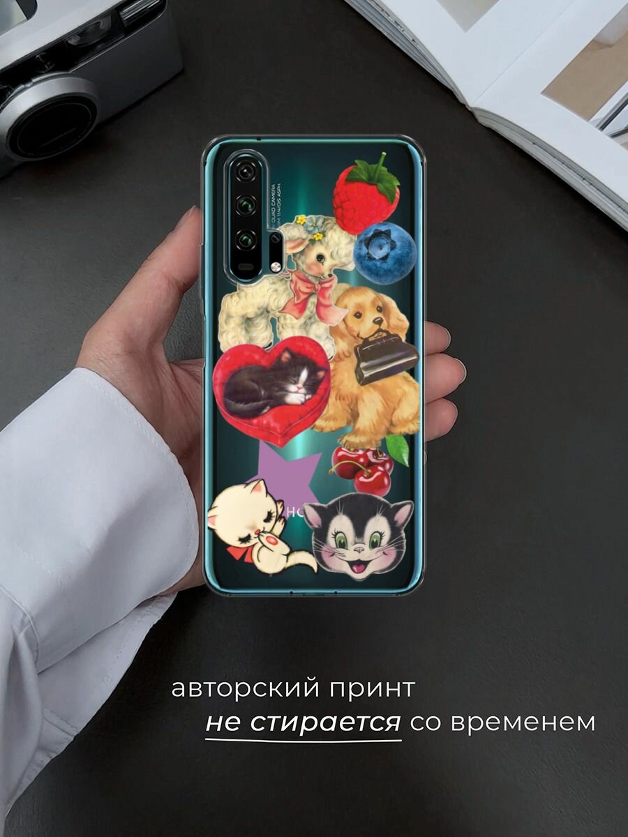Чехол на Honor 20 Pro / Хонор 20 Про с принтом "Милые стикеры", прозрачный — фото 1