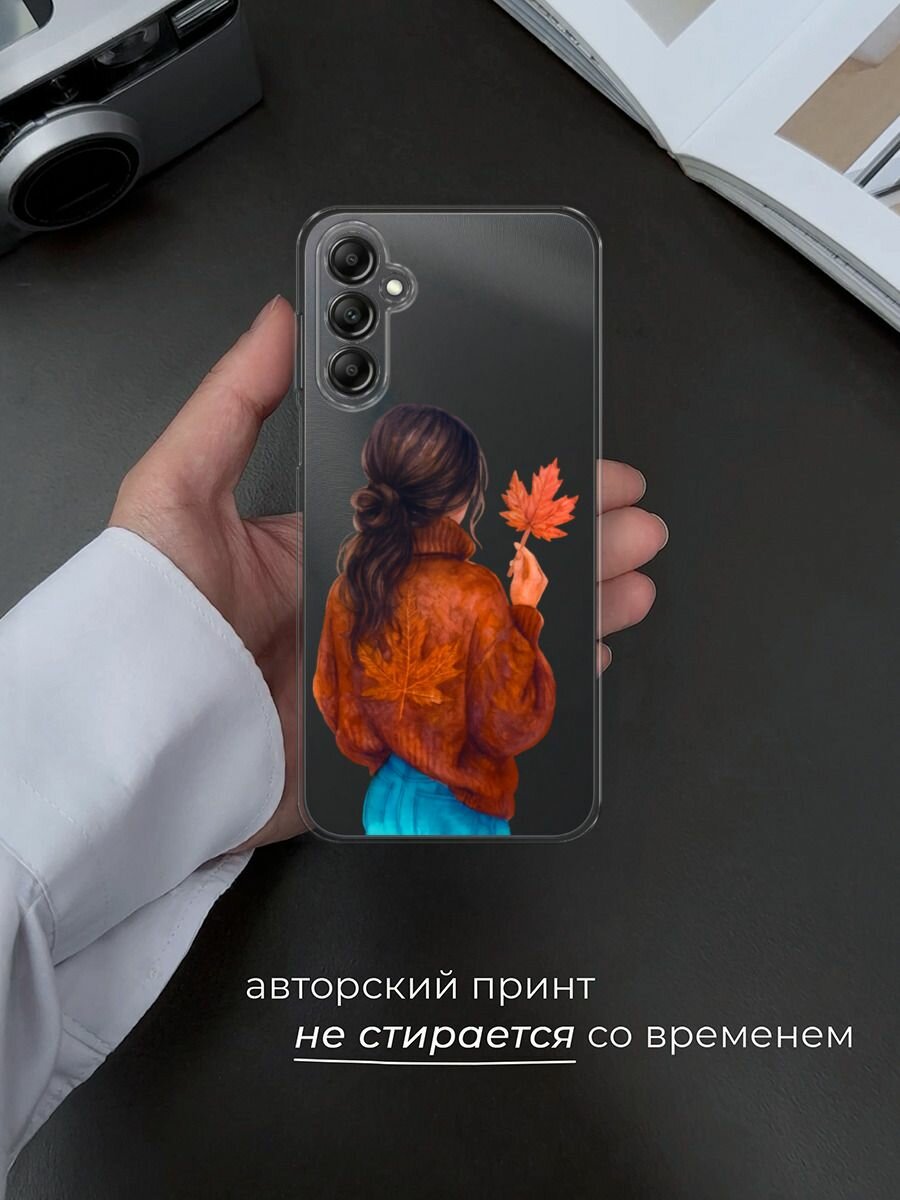 Чехол на Samsung Galaxy A15 / Самсунг А15 с принтом "Девушка с опавшим листом", прозрачный — фото 1