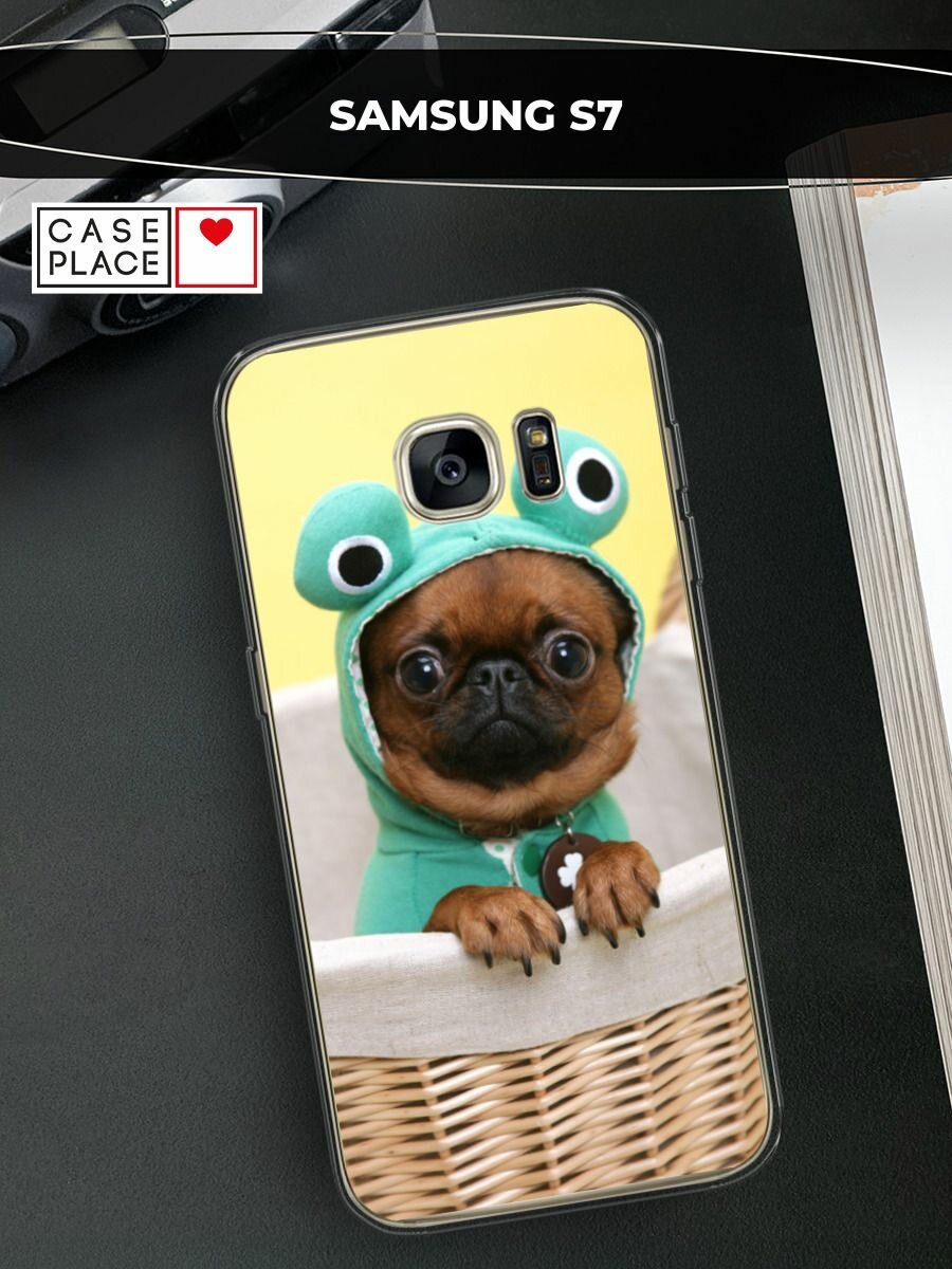 Чехол на Samsung Galaxy S7 / Самсунг Галакси С 7 с принтом "Собачка в шапке лягушки"