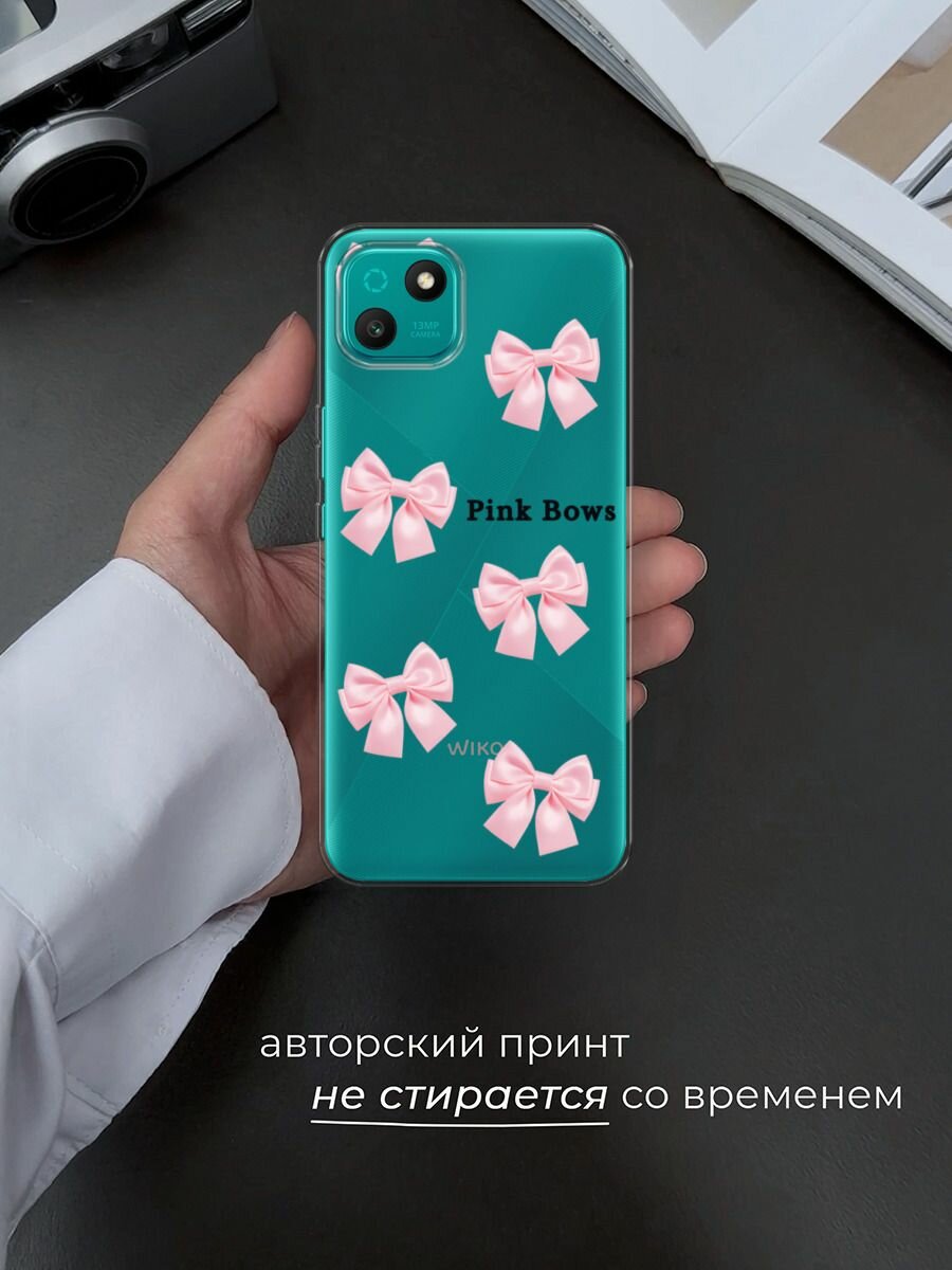 Чехол на Wiko T10 / Вико Т10 с принтом "Pink Bows", прозрачный — фото 1