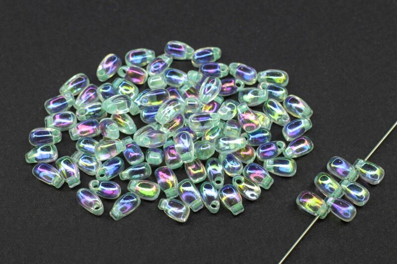 Бисер MIYUKI Long Drop #0271 хрусталь/светлая мята радужный, окрашенный изнутри, 10 грамм