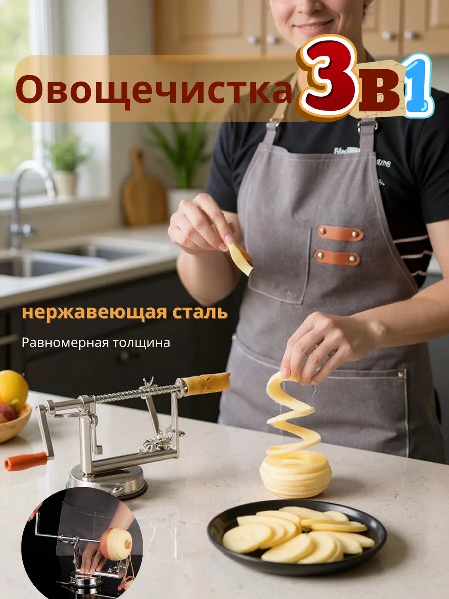 Устройство для чистки и нарезки яблок, нержавеющая сталь