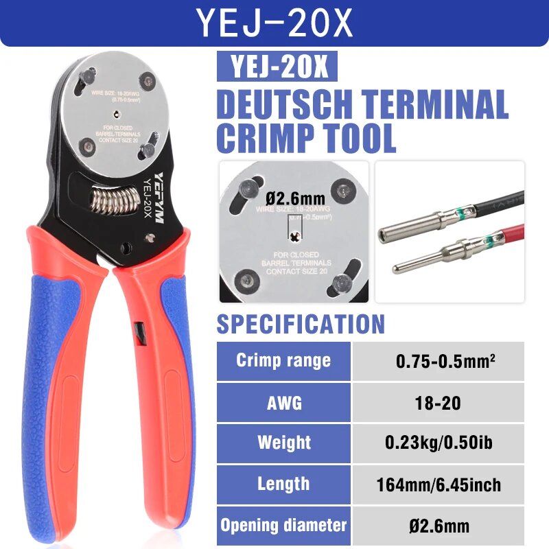 Обжимные клещи YEFYM Deutsch YEJ-20X, 0.75-0.5мм², 18-20 AWG