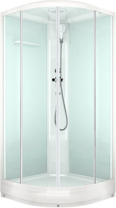 Душевая кабина Melodia della vita Classica MB01009 низкий поддон, стеклянная, 90x90, закрытая (с крышей), без гидромассажа, с белым профилем с функцией тропический душ