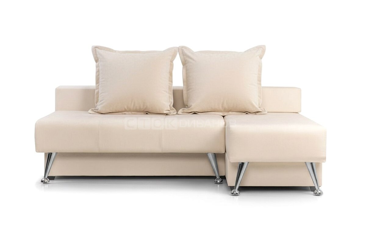 Угловой диван Сток Диванов Mickey Beige бежевый велюр 180 см, механизм еврокнижка