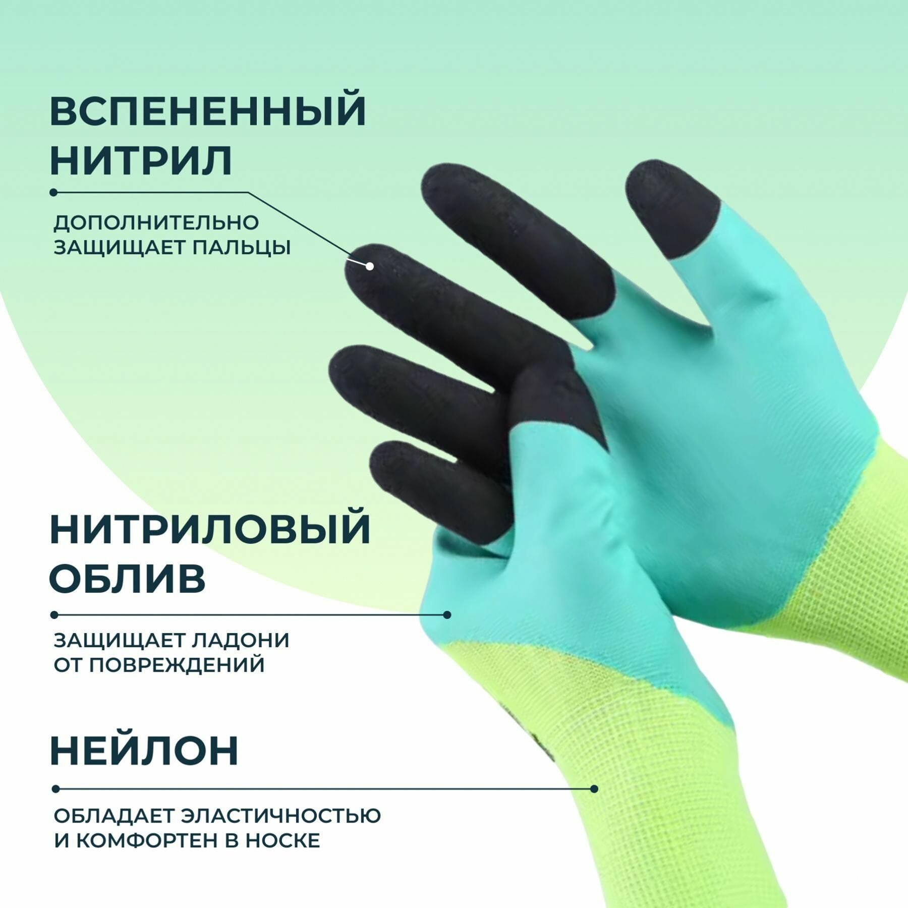 Перчатки хозяйственные, нитрил/нейлон, универсальный размер, водоотталкивающие, удлиненная манжета, 12 пар