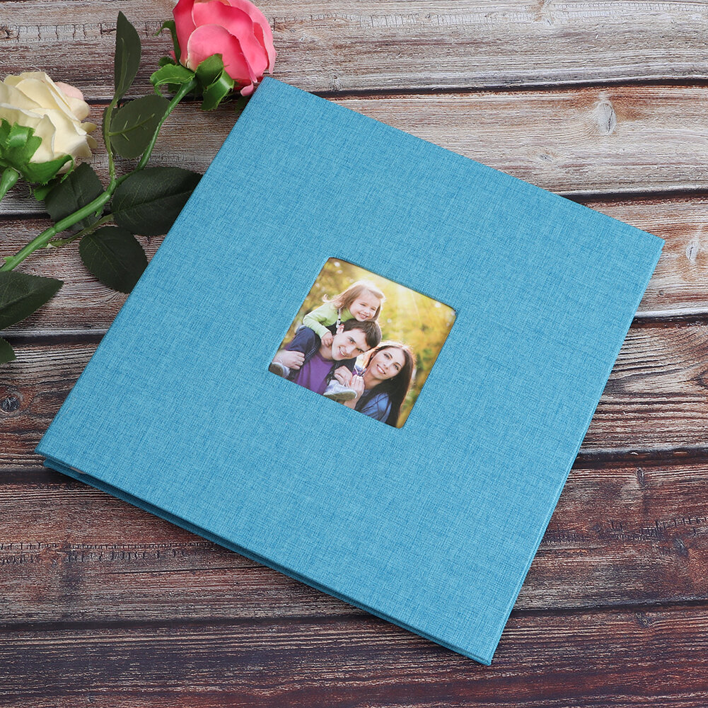 Самоклеящийся льняной фотоальбом ручной работы «сделай сам», альбом для записей, альбом для вырезок, юбилей, подарки на день Святого Валентина (голубой, 27x28 см)