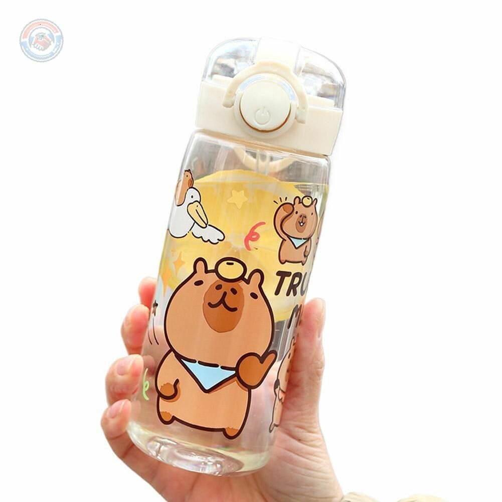 Детская бутылка для воды с трубочкой Капибара, мультяшная портативная чашка 400 мл для прогулок и школы