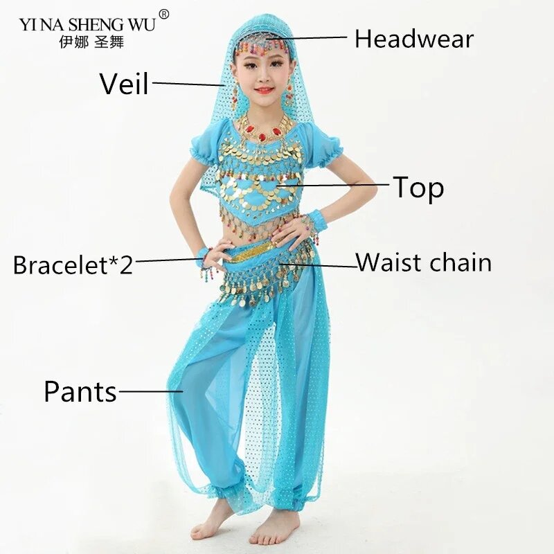 Детский костюм для танца живота YI NA SHENG WU 3 предмета S, 6pcs Turquoise