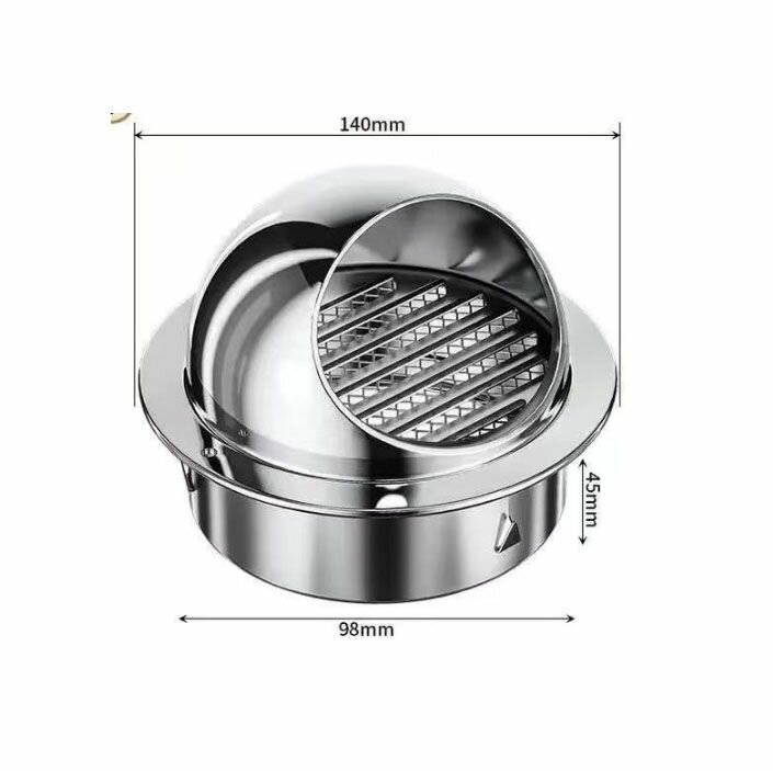 Настенный вентиляционный патрубок с решеткой и сеткой, 98 мм, нержавеющая сталь 304