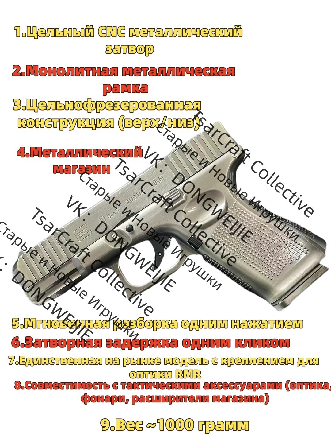 Glock 19 Премиум модель 6 мм (вольфрамовое покрытие, полный металл)