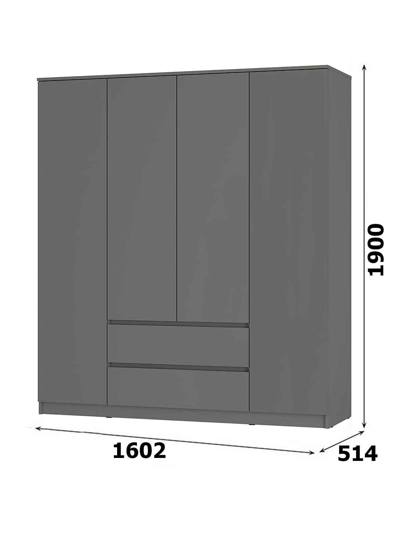 Шкаф 4-х створчатый Симпл ШК-13 с выдвижными ящиками цвет Графит BTS
