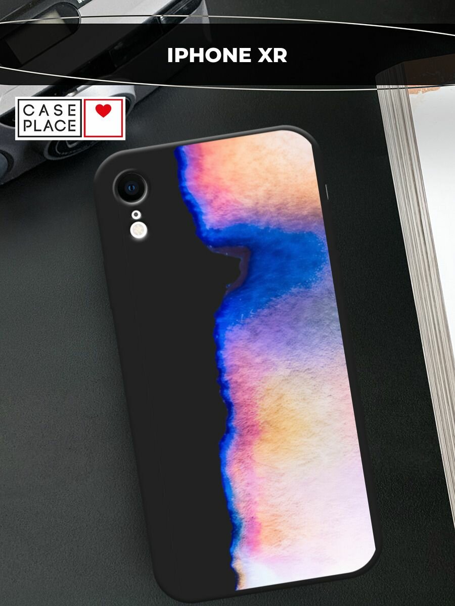Черный матовый чехол на Apple iPhone XR / Айфон XR с принтом Синяя акварель
