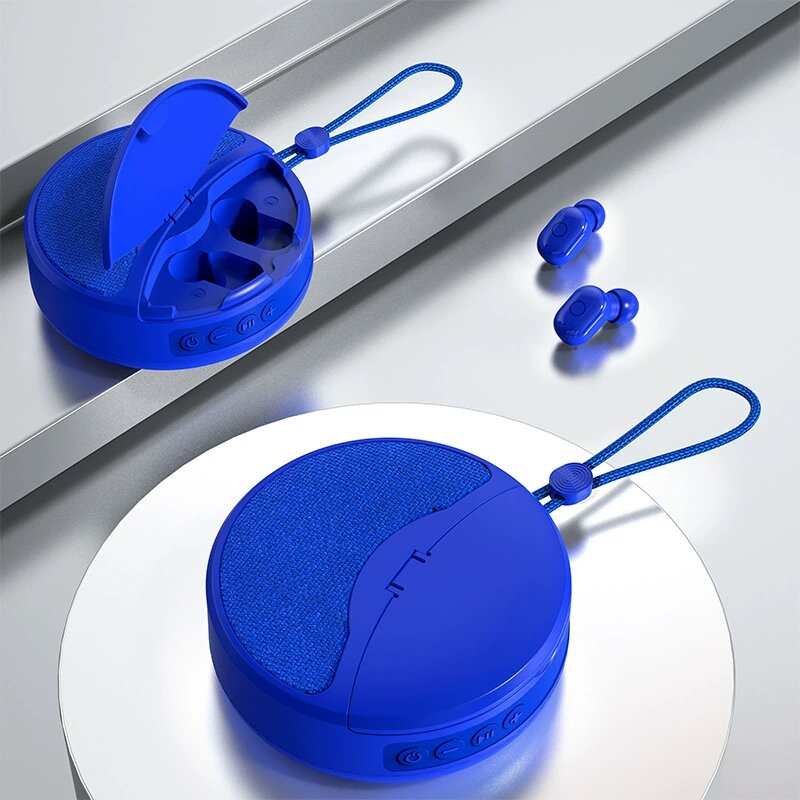 Беспроводные Bluetooth TWS наушники с FM-радио и слотом для карты, сапфирово-голубой цвет для стиля