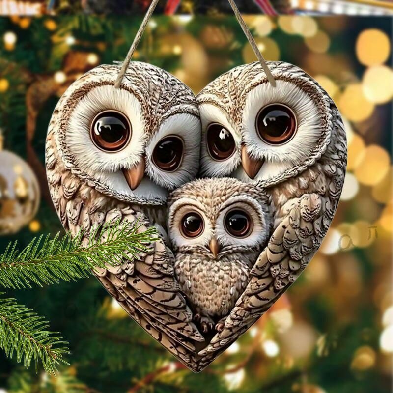 1шт 2D Деревянные вывески в форме сердца, узор из трех сов, Художественное украшение стен дома