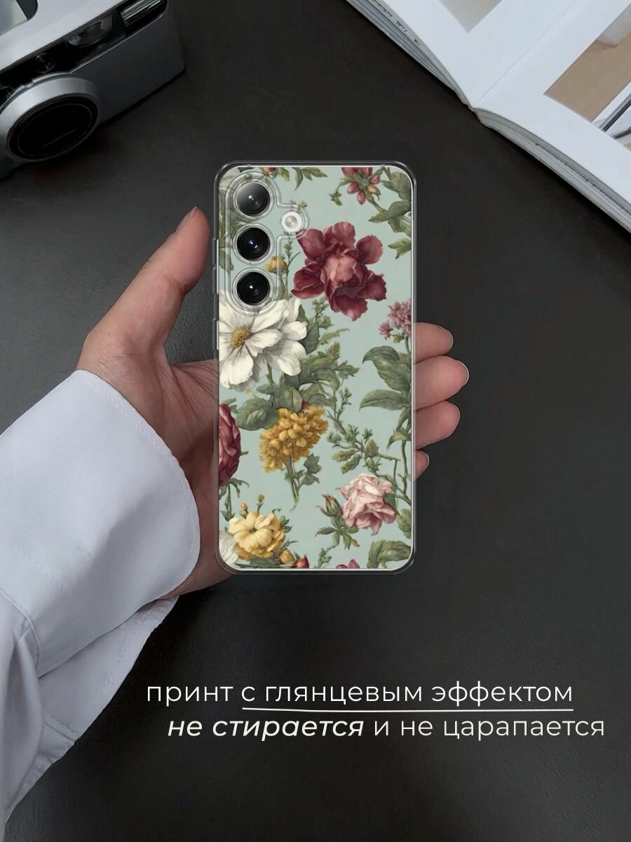 Чехол на Samsung Galaxy S24 / Самсунг S24 с принтом Акварельные красные цветы — фото 1