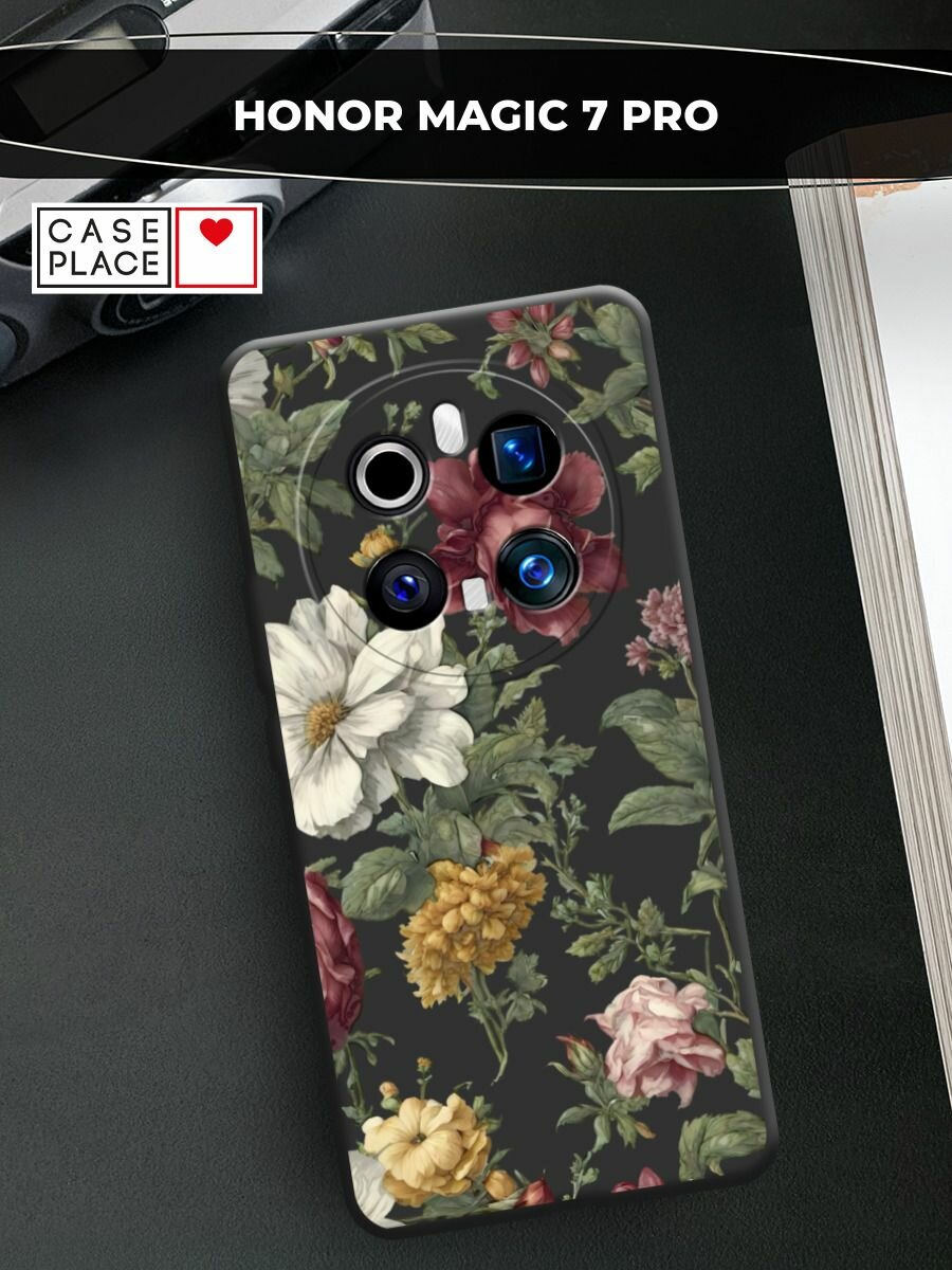 Чехол на Honor Magic 7 Pro / Хонор Magic 7 pro с принтом Акварельные красные цветы 2