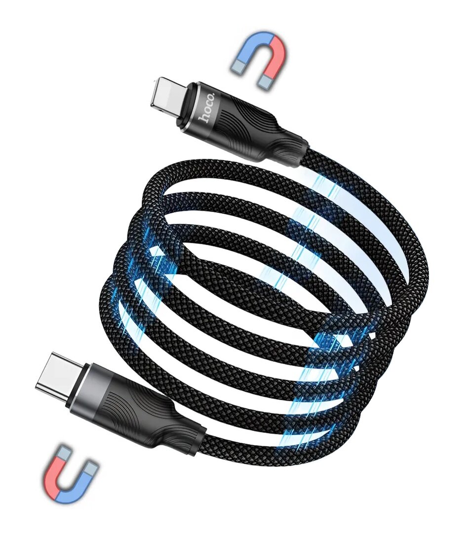 Кабель Hoco DU49 Type-C to Lightning 27W, магнитное скрепление, 1 м, черный