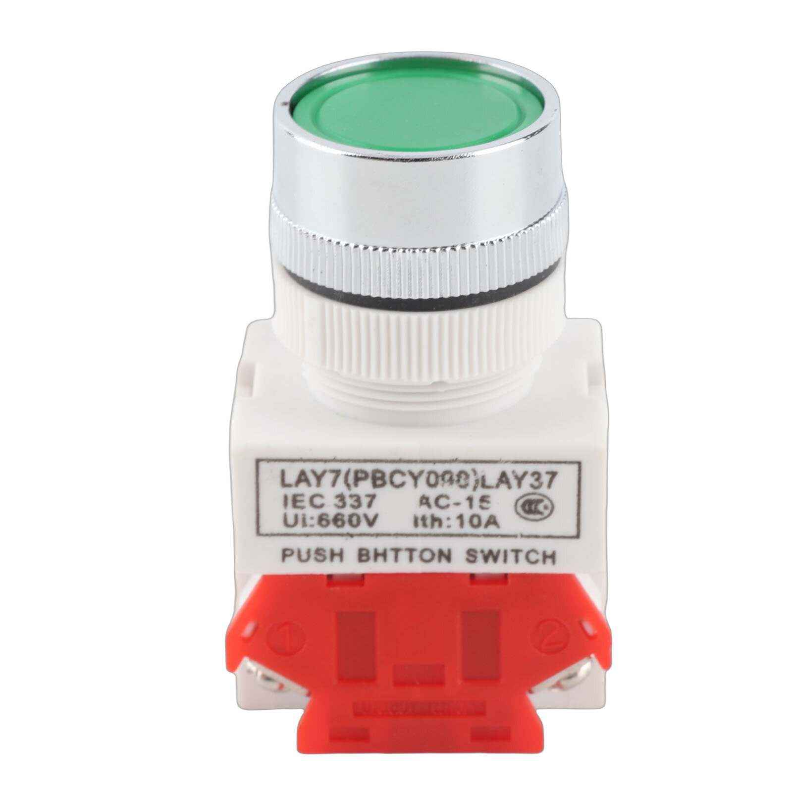 Кнопка мгновенного действия с плоским наконечником и цоколем 22 мм, автоматическая перезагрузка, модель LAY37-11BN.