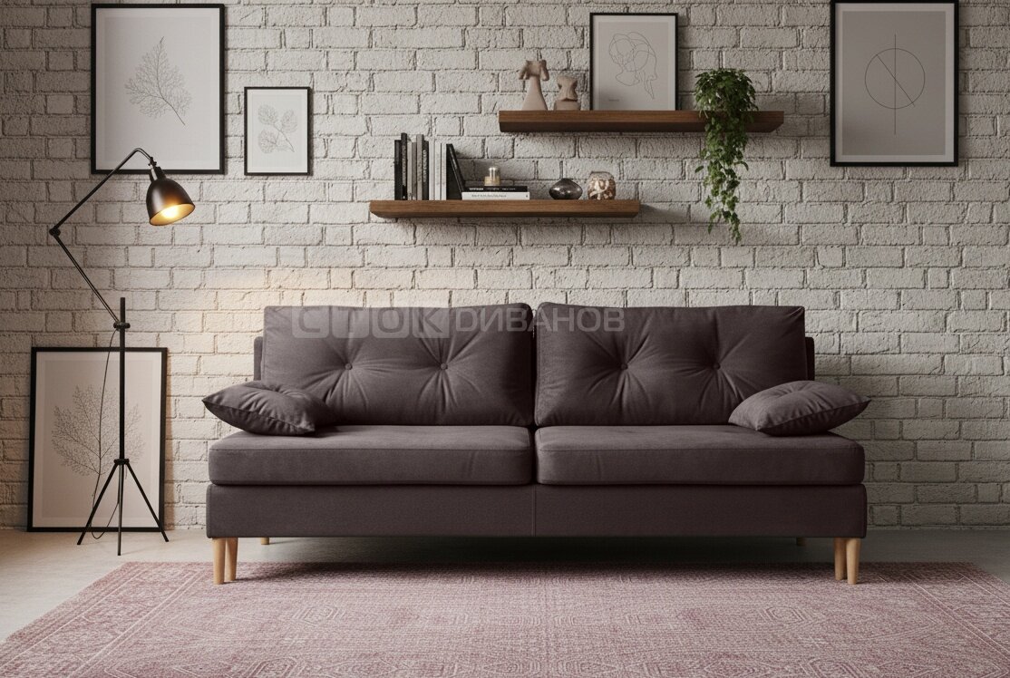 Диван Сток Диванов Порто, темно-коричневый велюр, механизм пантограф, на ножках