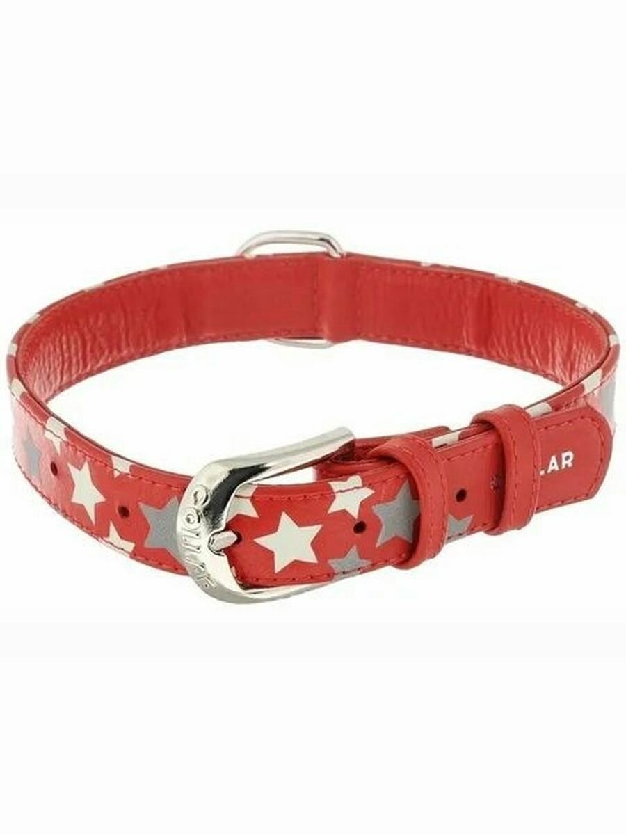 Ошейник для собак WAUDOG Glamour с узором "Звездочка" 12*210-290 мм, цвет красный