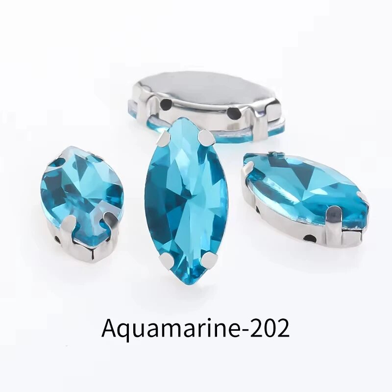 Стразы аквамарин PIPATIAN 7x15mm, silver 202, 50шт