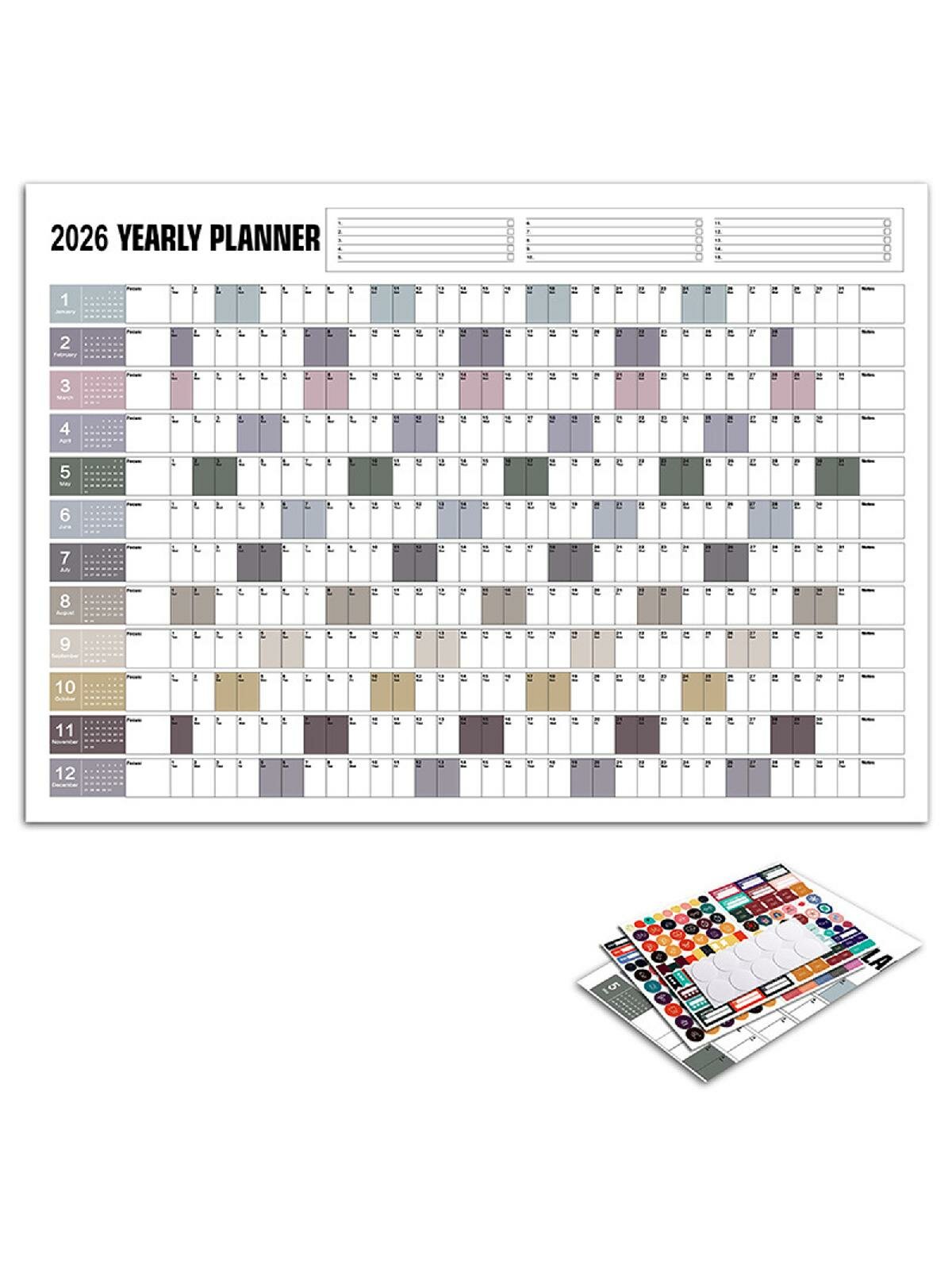 2026 Календарь на весь год Планировщик Настенный 2026 Годовой планировщик 74x52,5 см