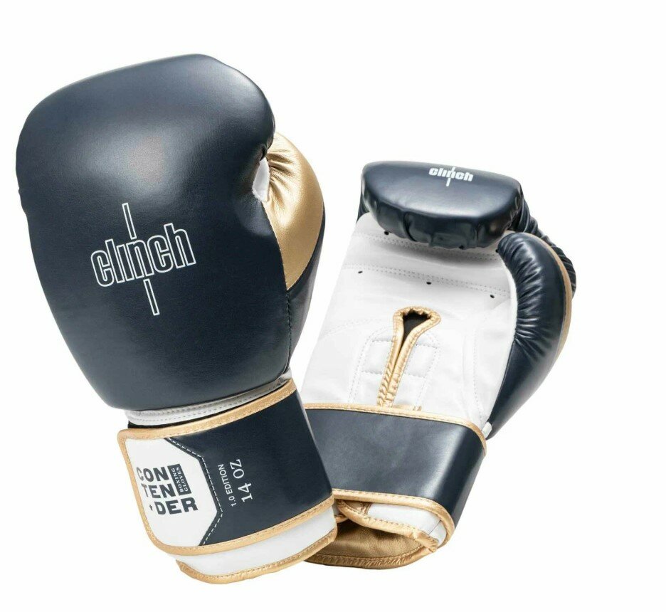 Перчатки боксерские Clinch Contender темносине-бело-золотые (вес 10 унций) C184